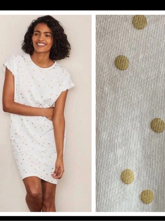 Boden | Dresses | Boden White Tee Dress With Gold Polka Dots | Poshmark
